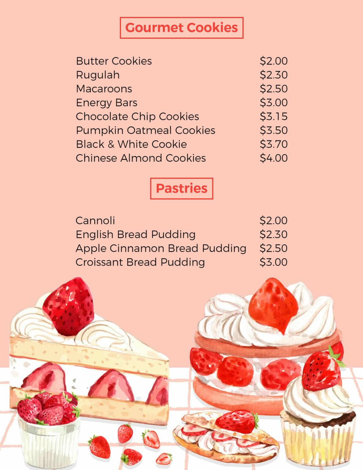 Free Customizable Bakery Menu Templates
