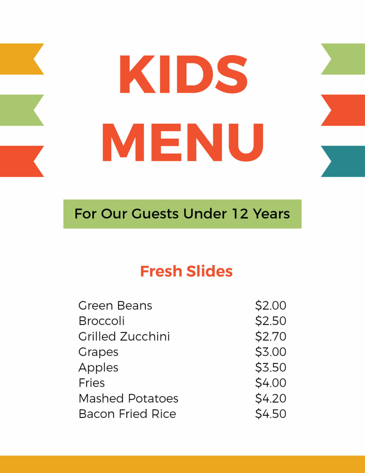 Free Customizable Kids Menu Templates