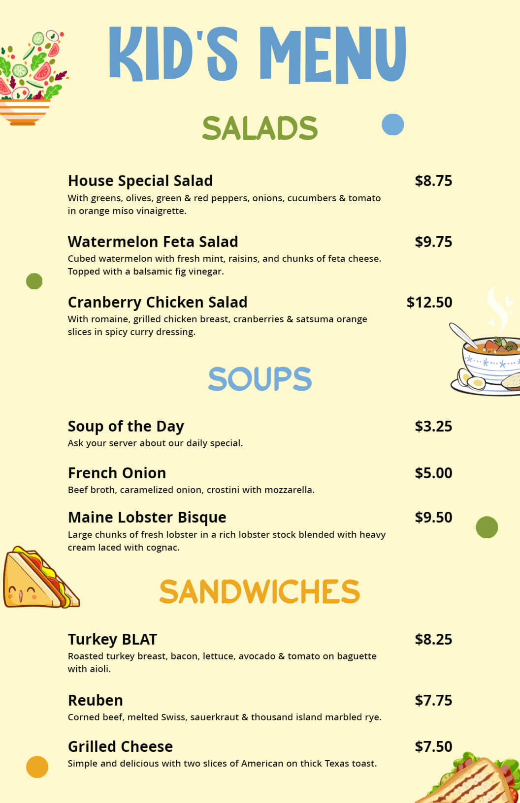 Free Customizable Kids Menu Templates