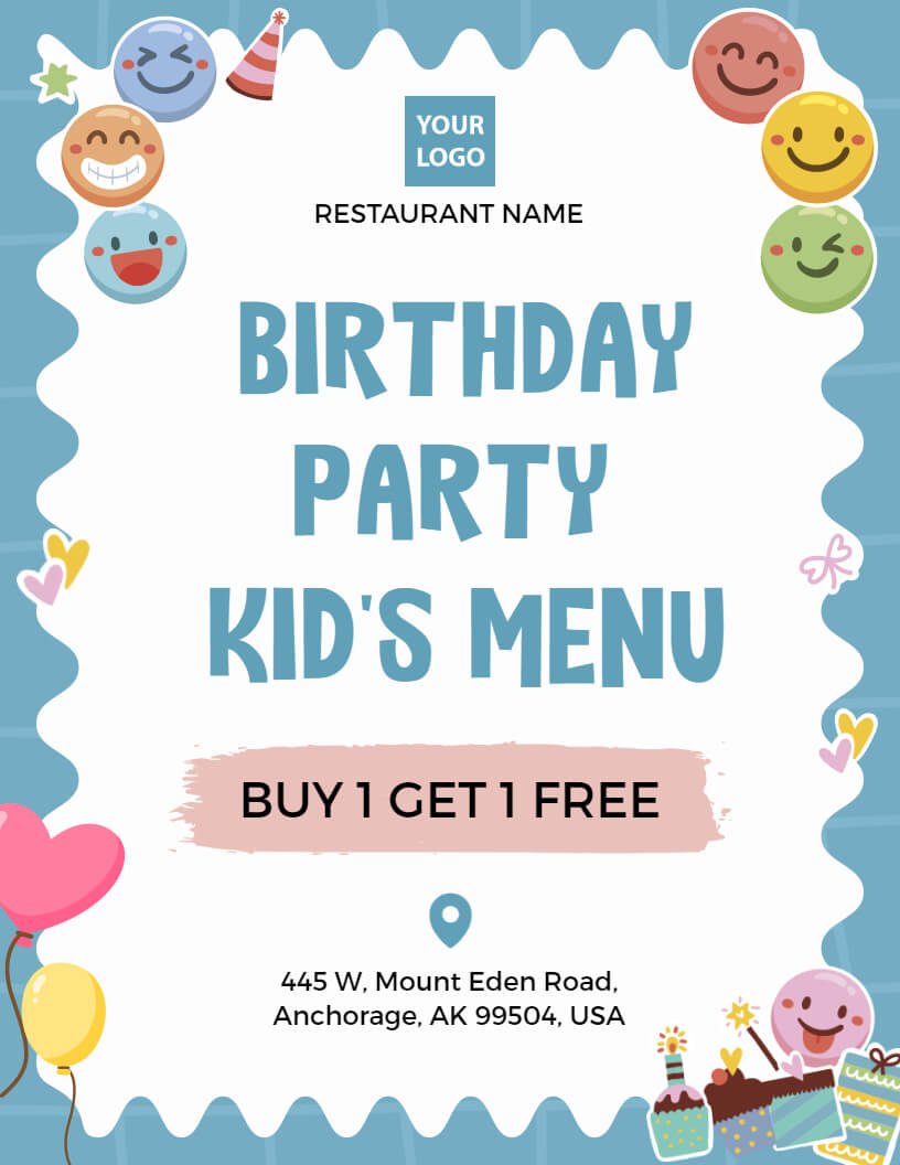 Free Customizable Kids Menu Templates