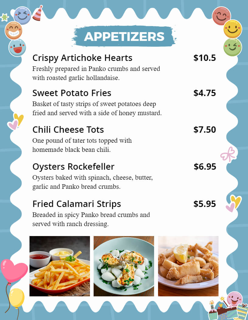 Free Customizable Kids Menu Templates