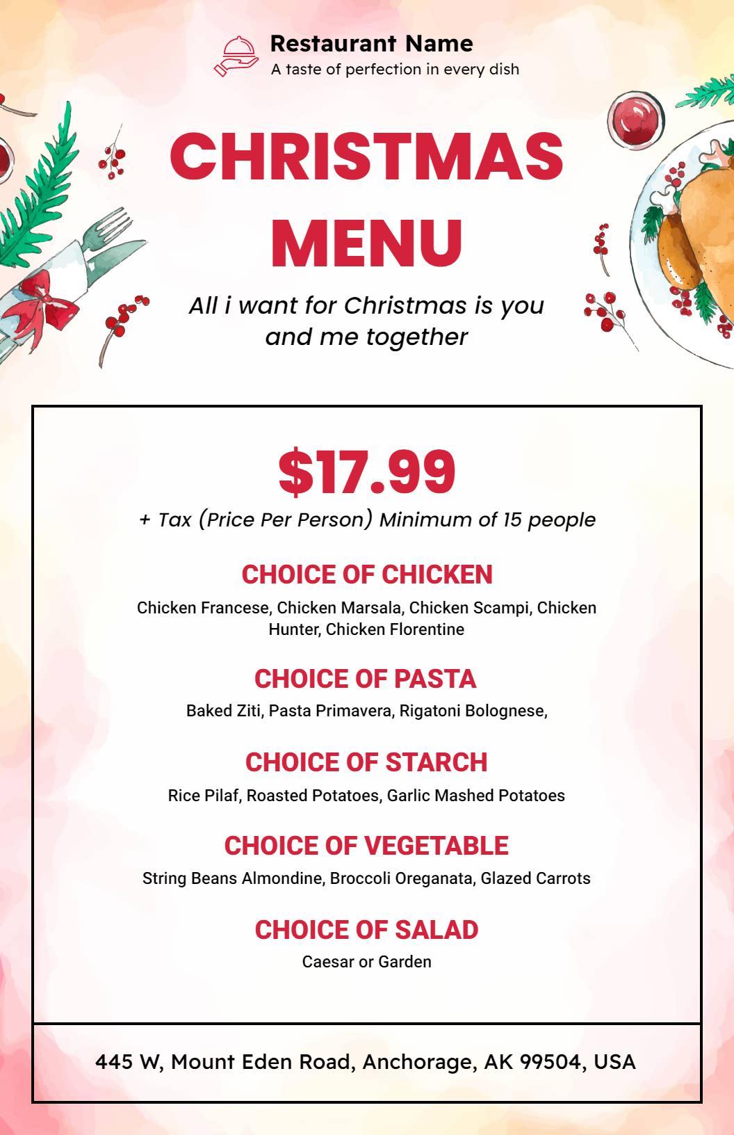 Free Customizable Christmas Menu Templates