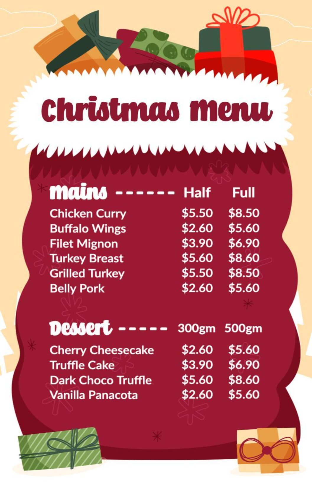 Free Customizable Christmas Menu Templates