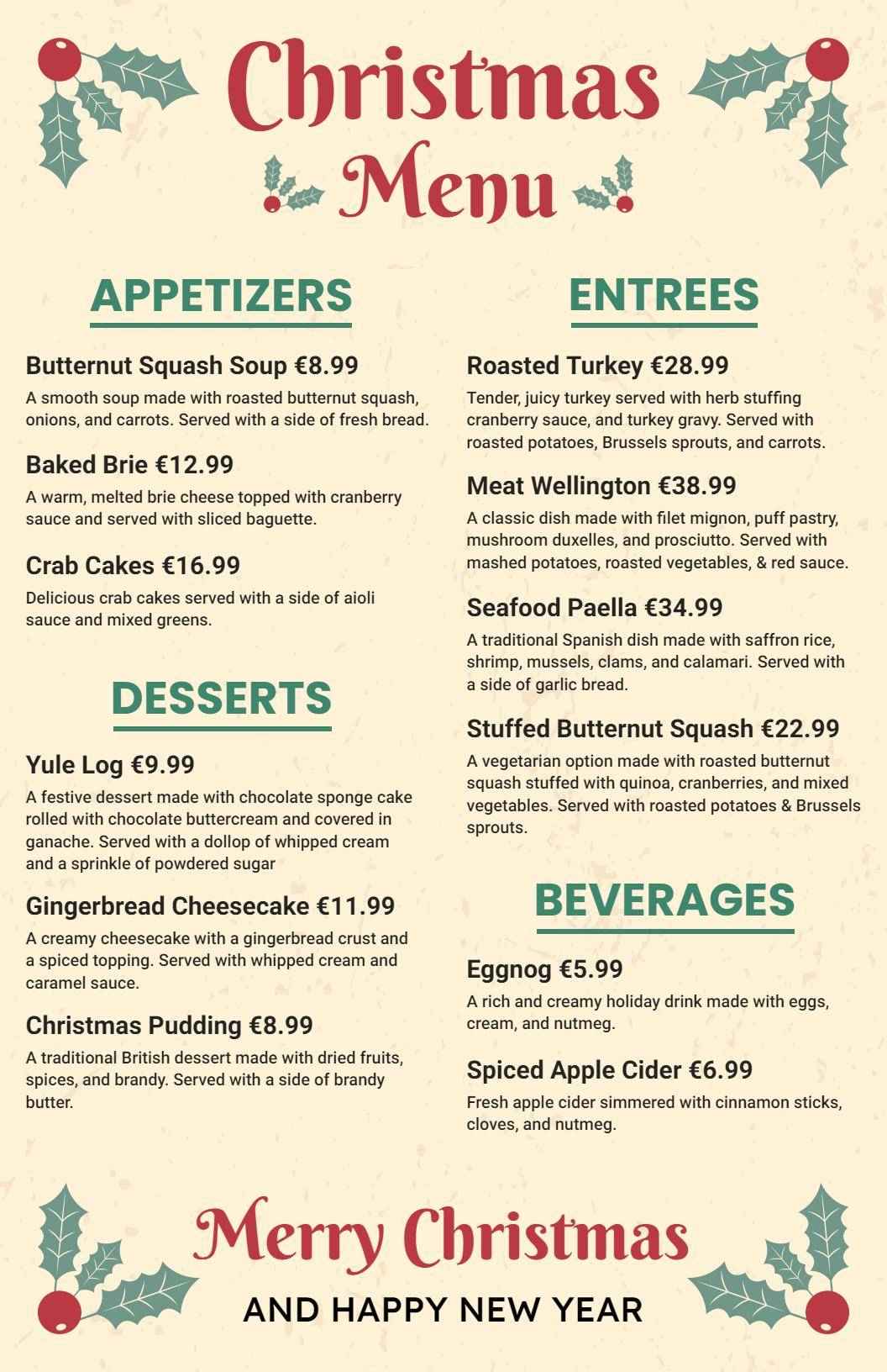 Free Customizable Christmas Menu Templates