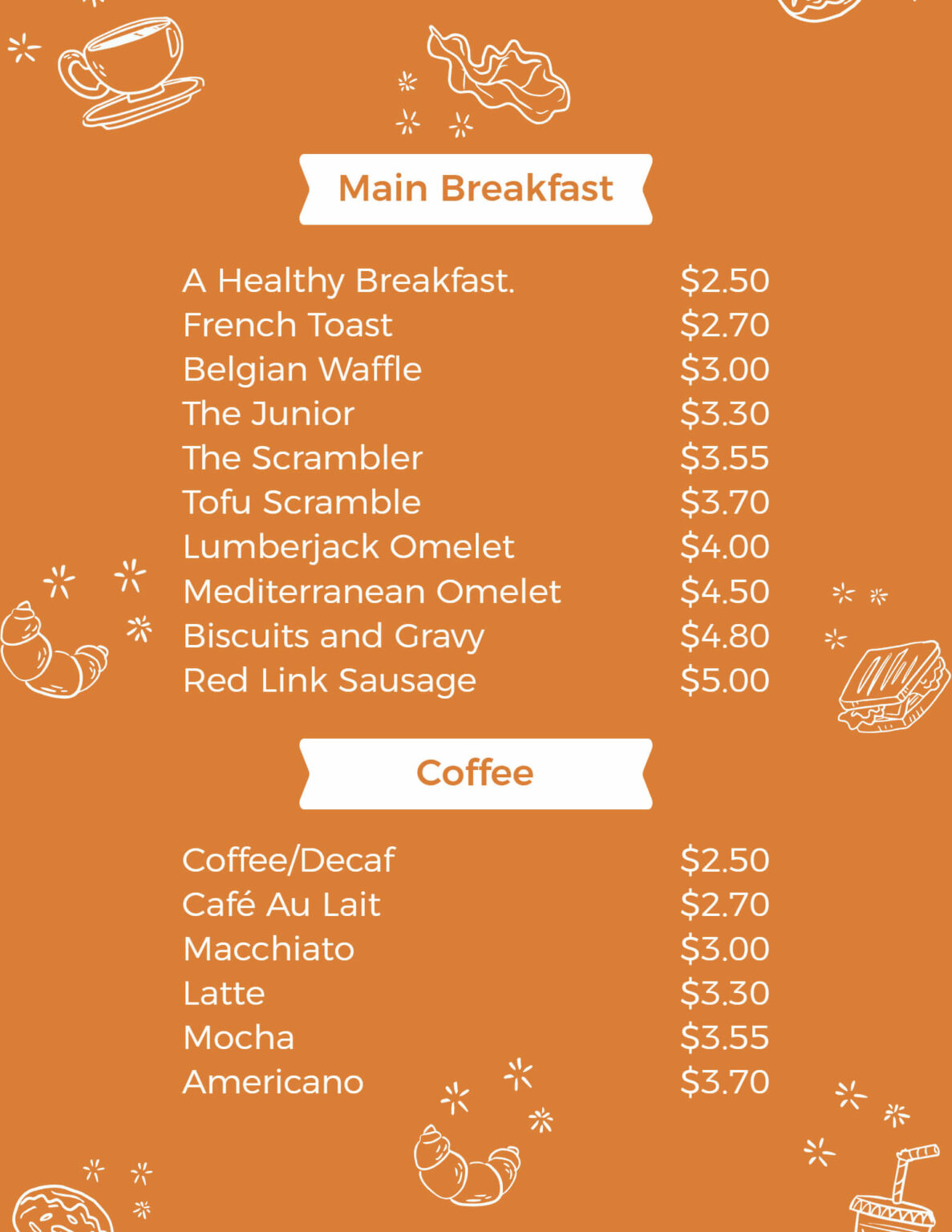 Free Customizable Breakfast Menu Templates