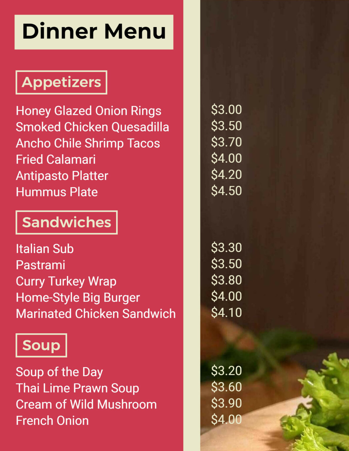 Free Customizable Dinner Menu Templates