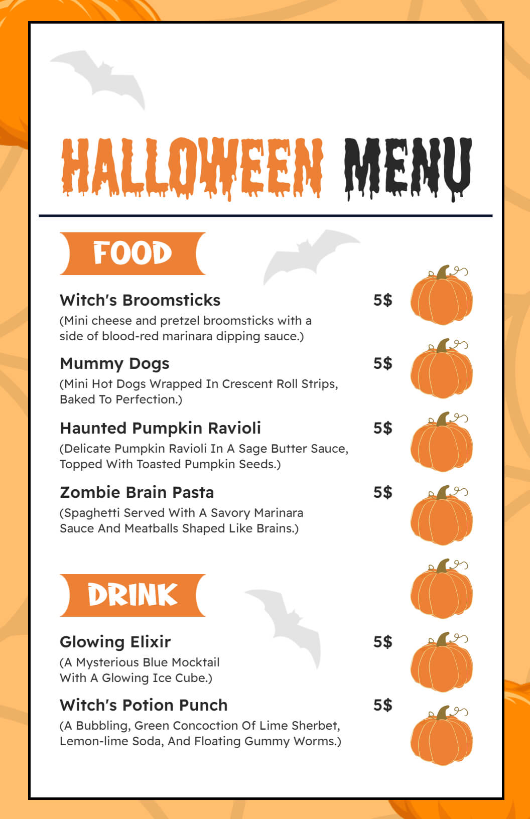 Free Customizable Halloween Menu Templates For Restaurant