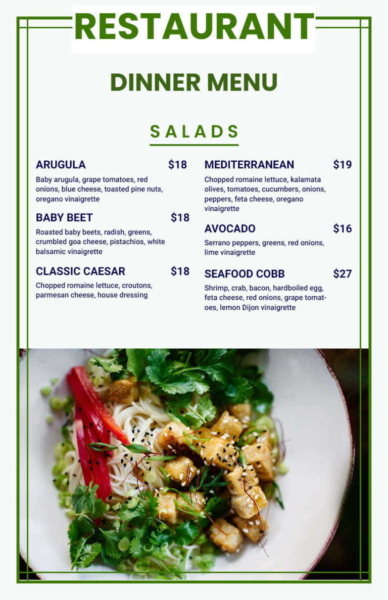 Free Customizable Dinner Menu Templates