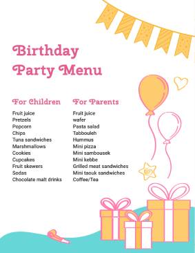 Birthday Menu Templates - Free | Customizable | Downloadable