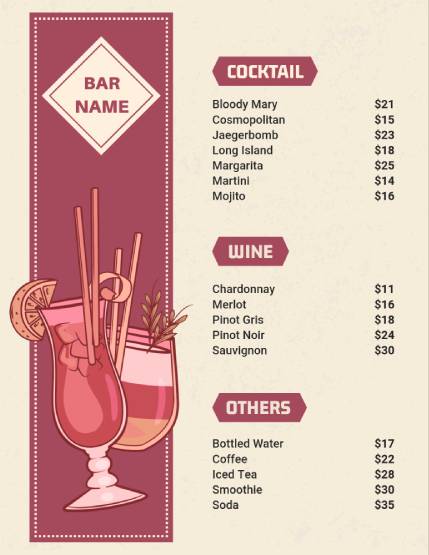 Cocktail Menu Templates - Free | Editable | Downloadable