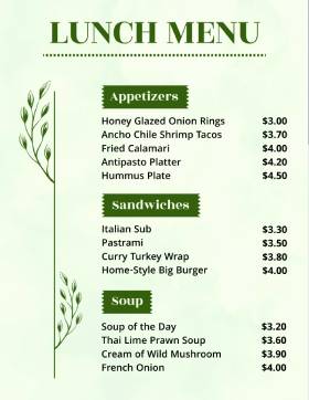 Lunch Menu Templates - Free | Customizable | Downloadable
