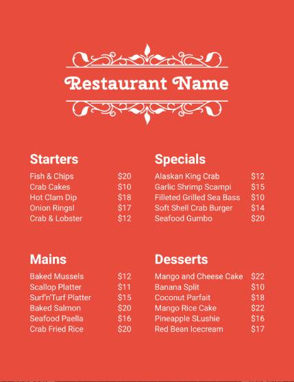 Fancy Menu Templates - Free | Editable | Downloadable