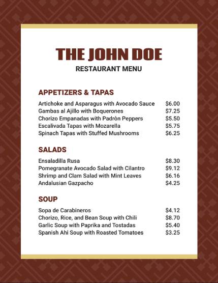 Fancy Menu Templates - Free | Editable | Downloadable