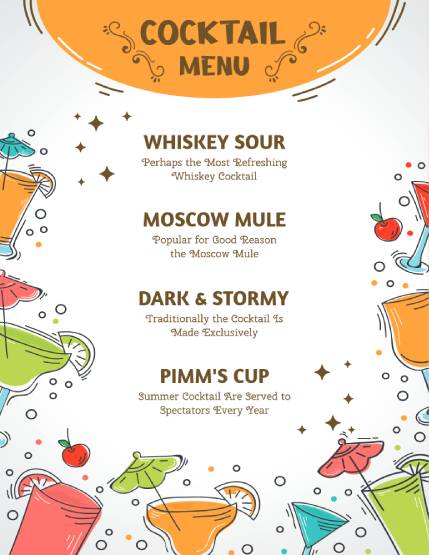 Cocktail Menu Templates - Free | Editable | Downloadable