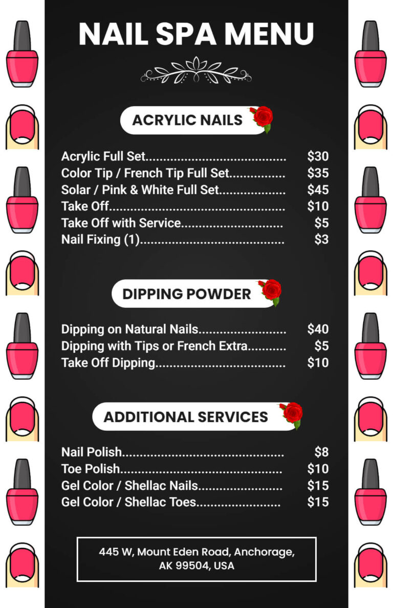 Free Customizable Nail Salon Menu Templates