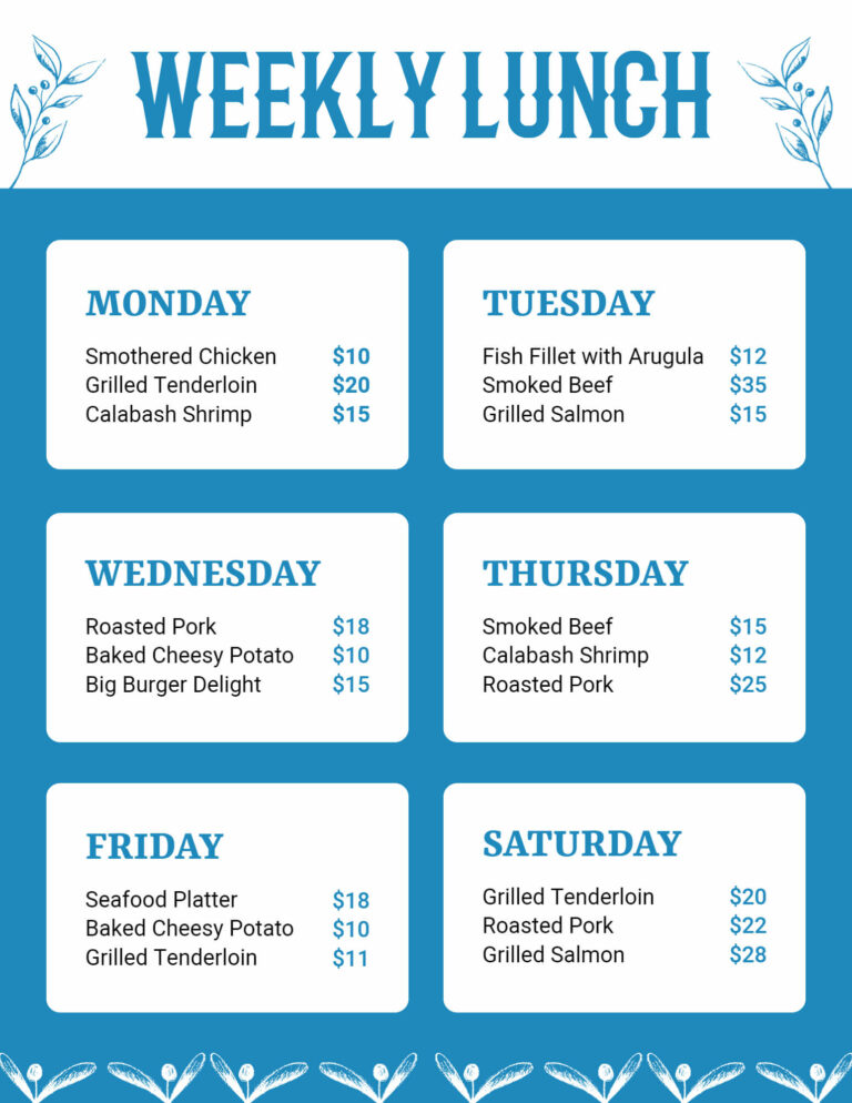Free Customizable Weekly Menu Templates