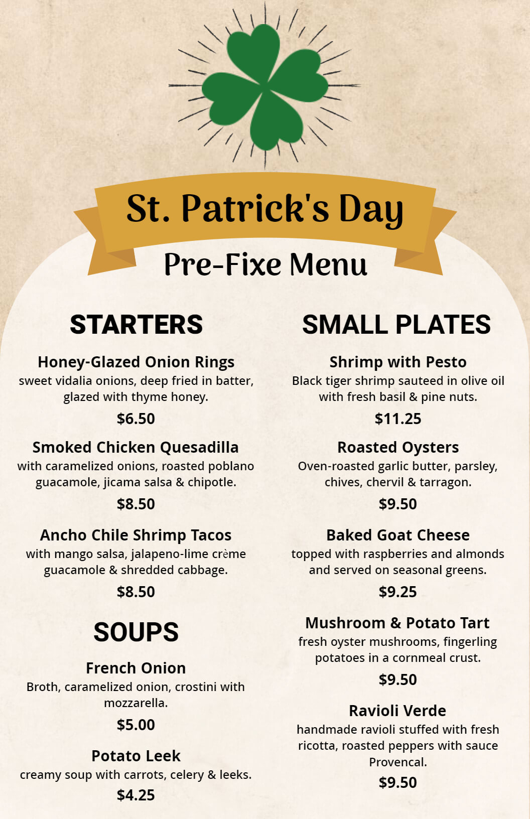 Free Customizable St. Patrick's Day Menu Templates
