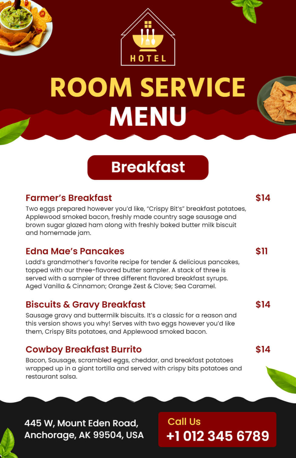 Free Customizable Hotel Menu Templates