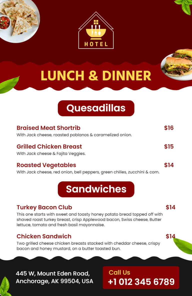 Free Customizable Hotel Menu Templates