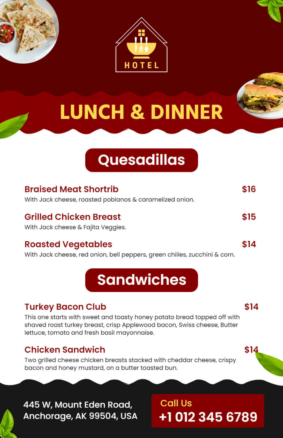 Free Customizable Hotel Menu Templates