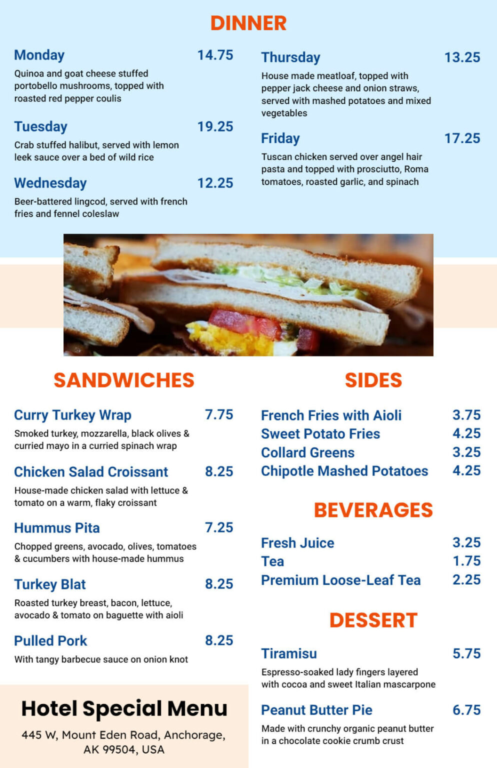 Free Customizable Hotel Menu Templates