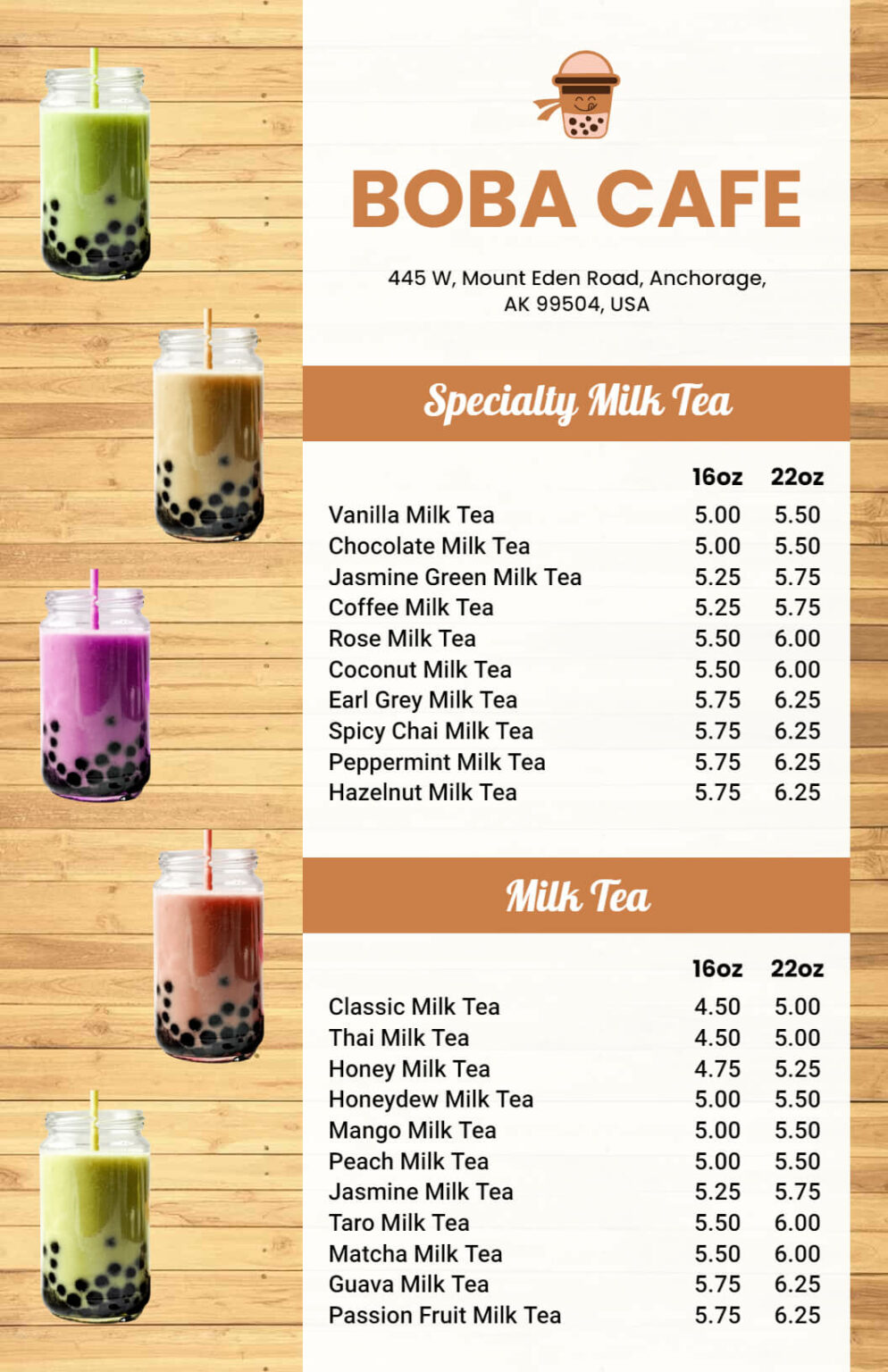 Free Customizable Boba Menu Templates