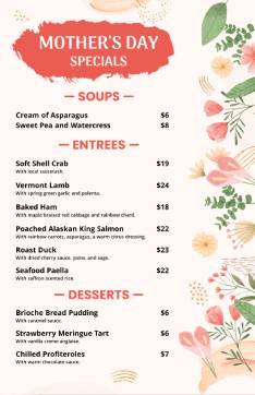 Mother's Day Menu Templates - Free | Customize | Download