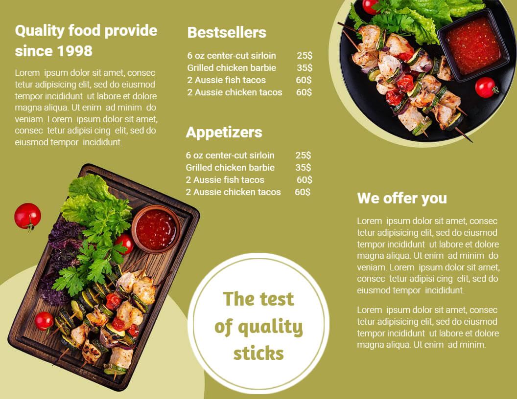 Free Food Brochure Templates For Restaurant Marketing