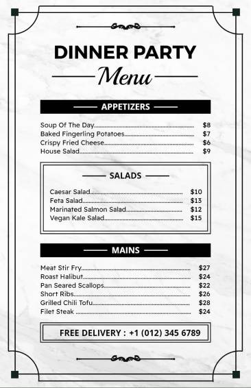Party Menu Templates - Free | Editable | Downloadable