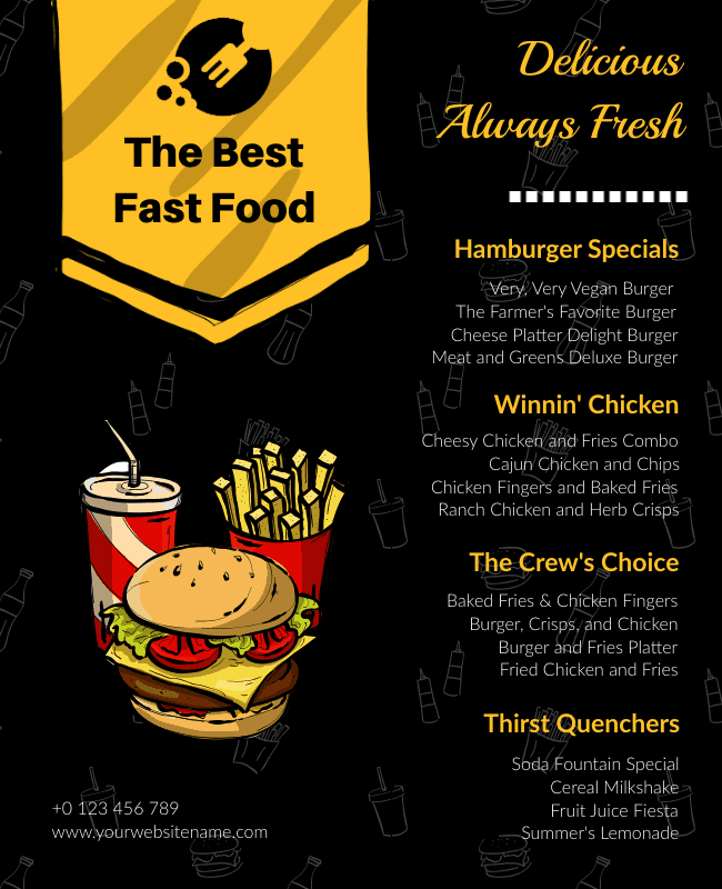 Black Fast Food Menu Design For Any Restaurant