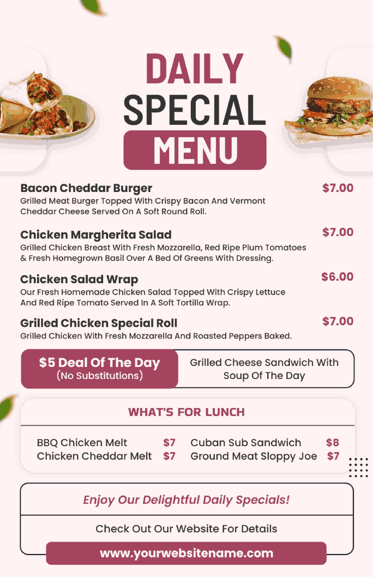 Delightful Daily Special Menu Design To Attract More Customers