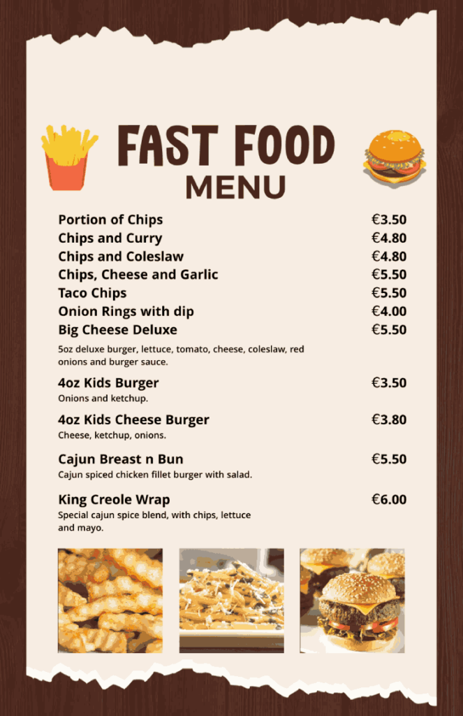 Elegant Fast Food Menu Template For Perfect Dining Experience