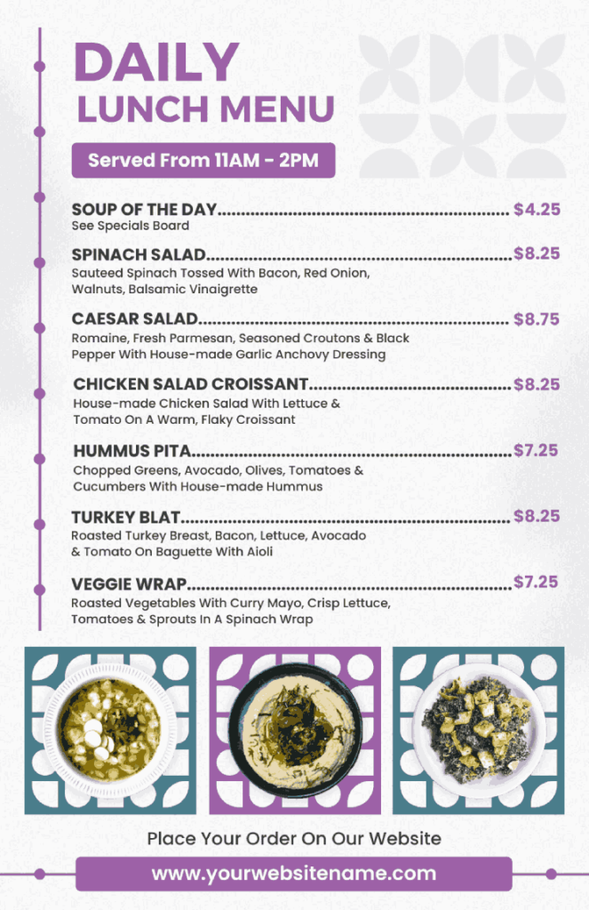 Infographic Daily Lunch Menu Design For Your Restaurant