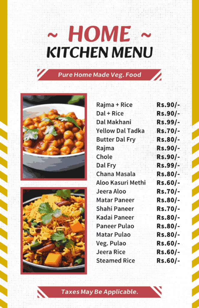 Minimalist Home Kitchen Menu Design For Your Business