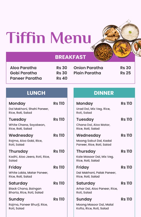 Modern Tiffin Menu Template to Showcase Your Meals