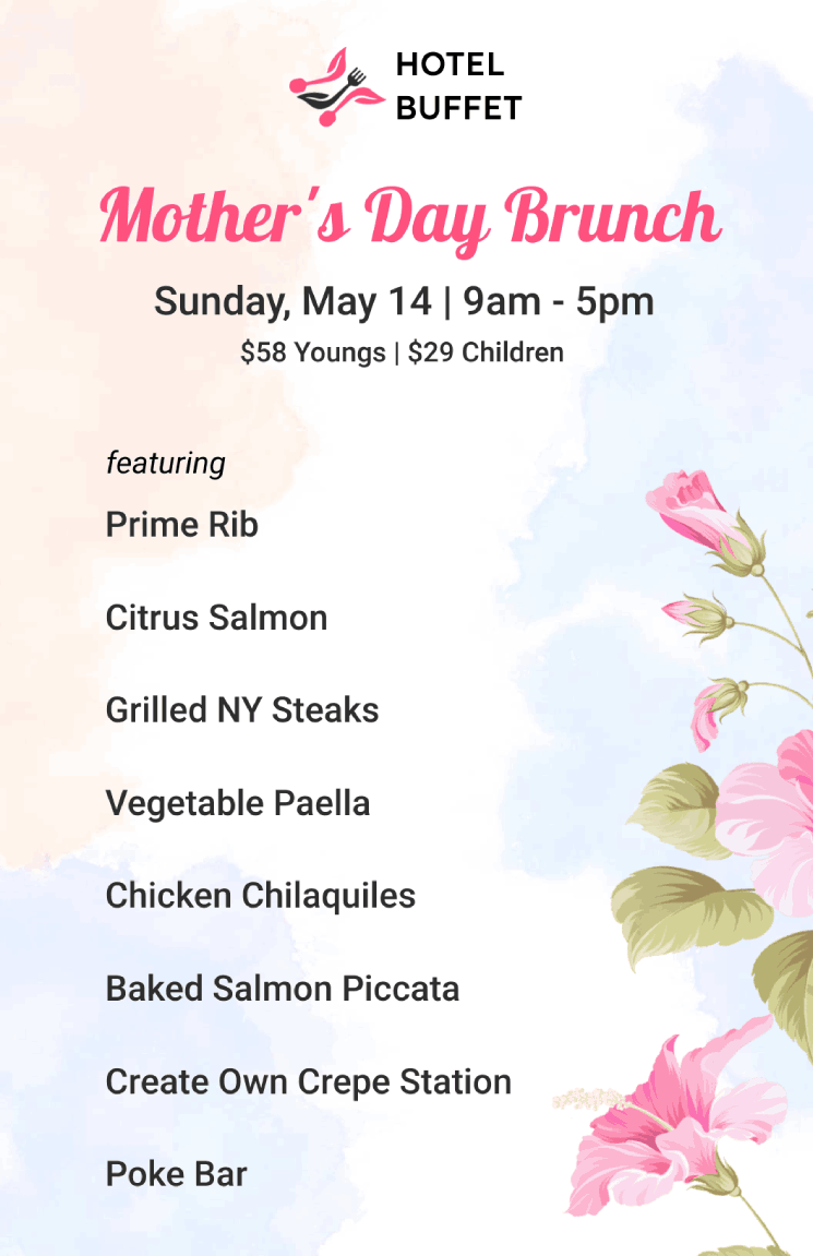 Mother's Day Brunch Buffet Menu Design For Your Celebration