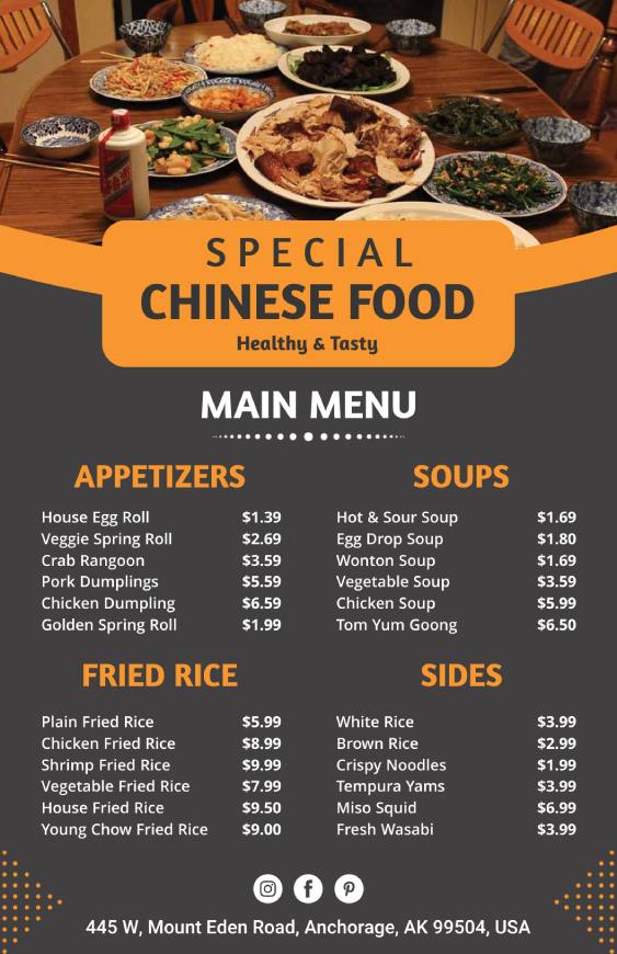 Special Chinese Food Menu Template For Restaurants