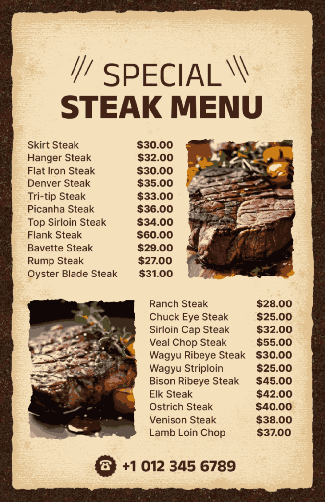 Special Steak Menu Template To Display Your Best Steak