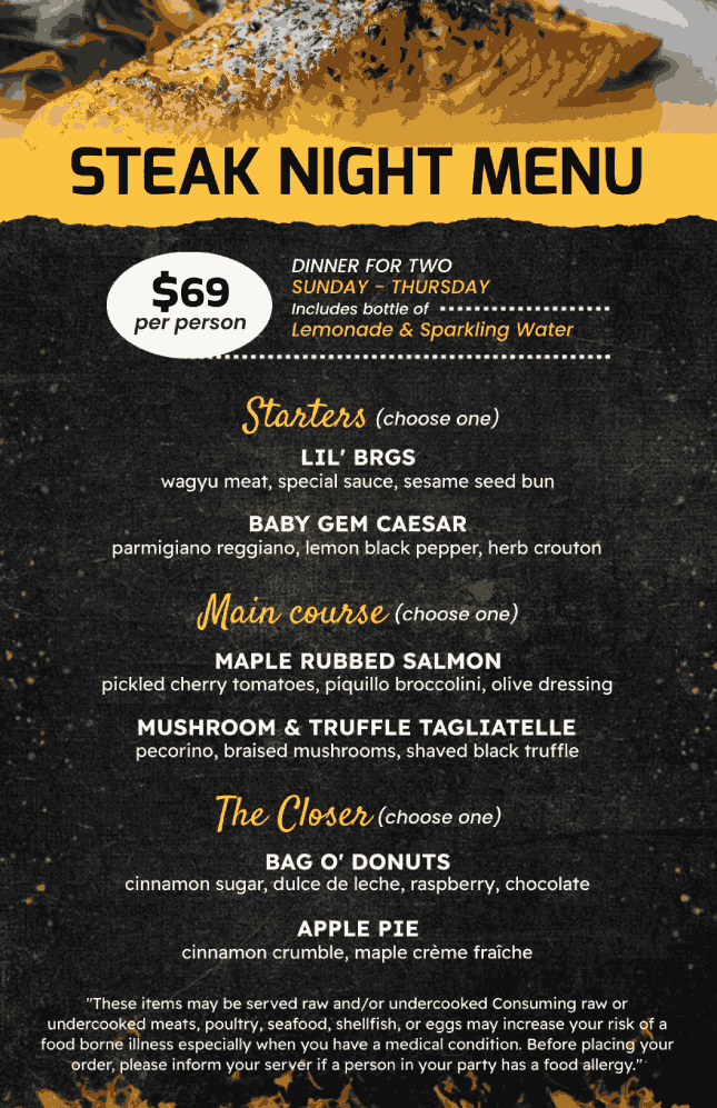 Steak Night Menu Template For Your Restaurant