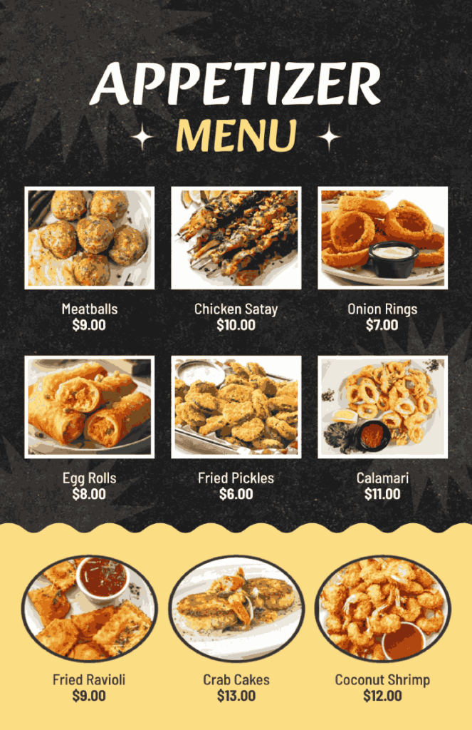 Stylish Appetizer Menu Template For Special Events