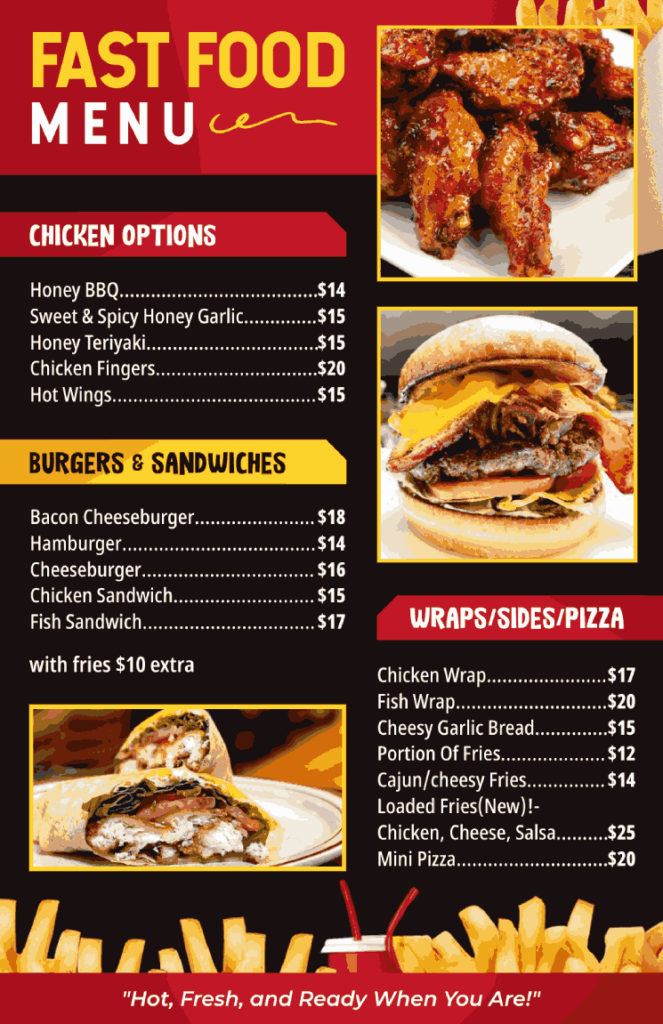 Stylish Fast Food Menu Design for Every Restaurant