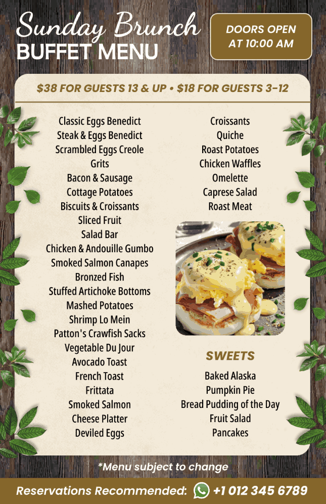 Sunday Brunch Buffet Menu Design For Any Restaurant