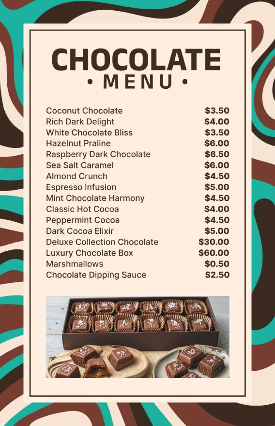 Attractive Chocolate Menu Template for Cafes