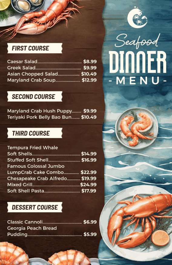 Attractive Seafood Dinner Menu Template for Restaurants