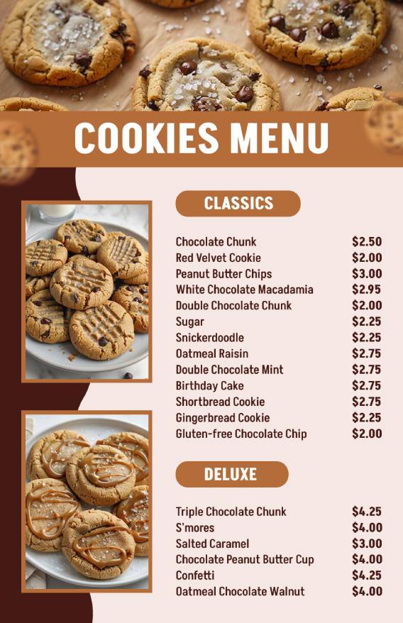 Classic Cookie Menu Template for Your Cafe