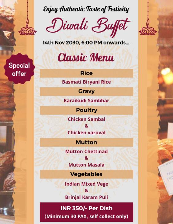 Diwali Buffet Menu Template with Exclusive Festive Offers