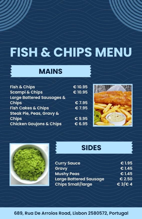 Classic Fish And Chips Menu Template for Seafood Lovers