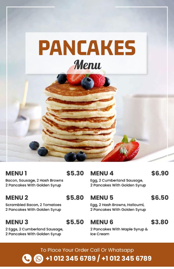 Classic Pancake Menu Template for Your Cafe