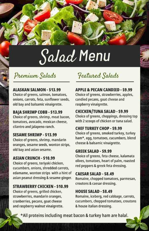 Classic Salad Menu Template for Your Salad Selections