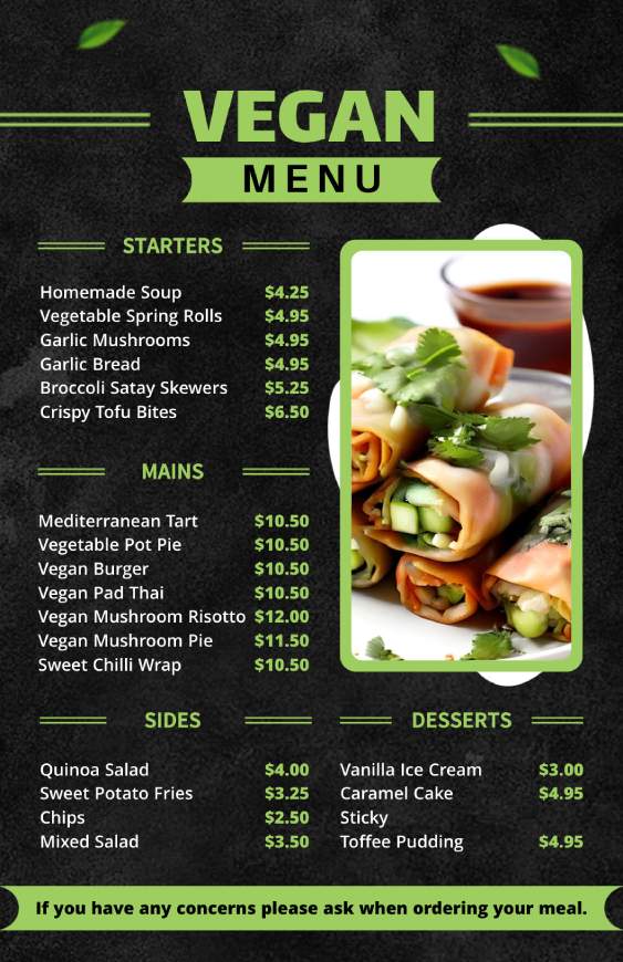 Classic Vegan Menu Design for Every Restaurant